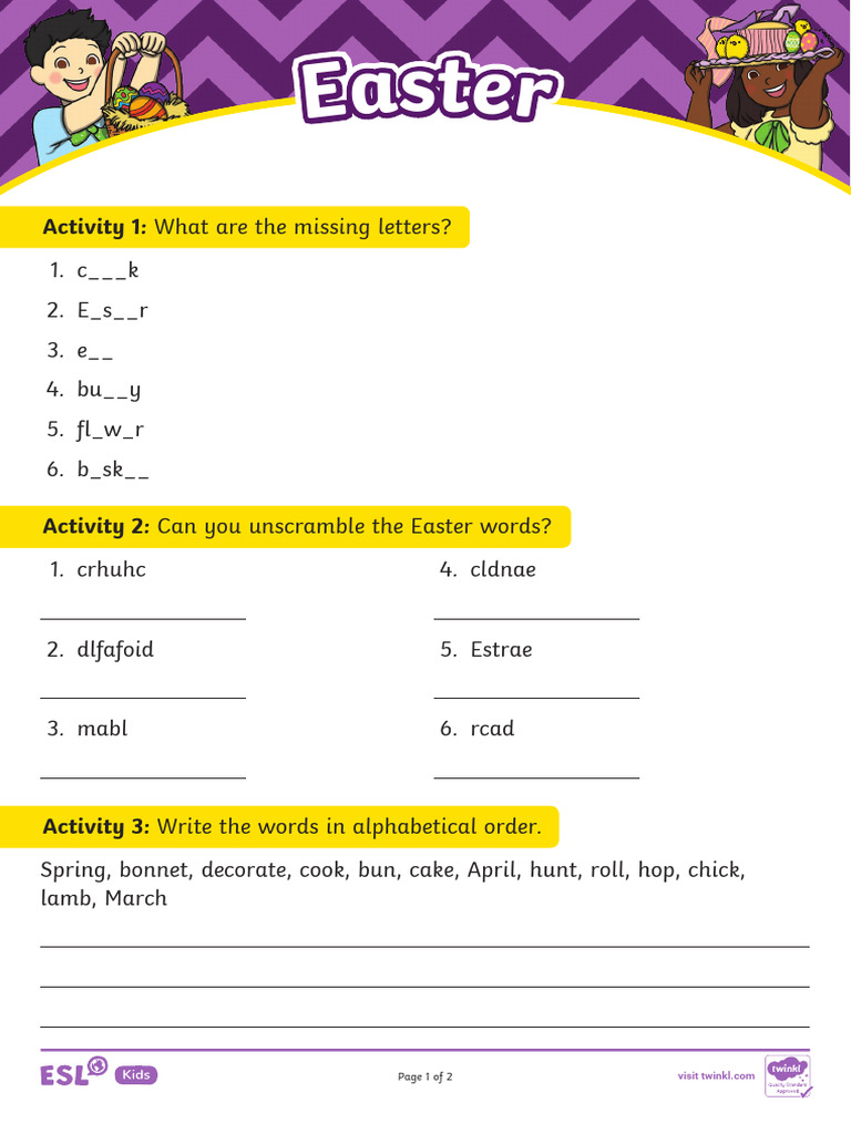 ESL Easter Activities for Adults | PDF | English As A Second Or Foreign ...