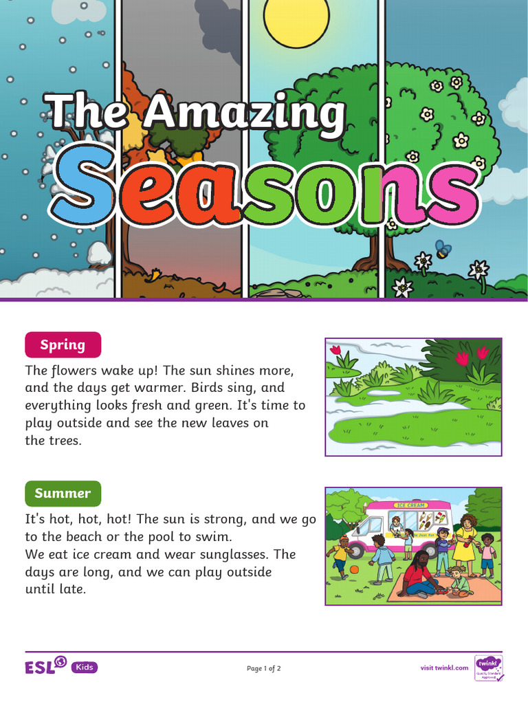 T 1726586438 Esl The Amazing Seasons Reading Comprehension Kids A1 ...