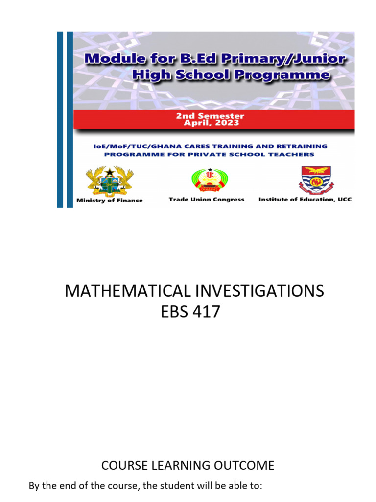 Ebs 417 Mathematical Investigations | PDF | Mathematics | National Council Of Teachers Of ...