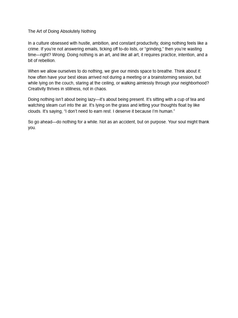 The Art of Doing Absolutely Nothing | PDF