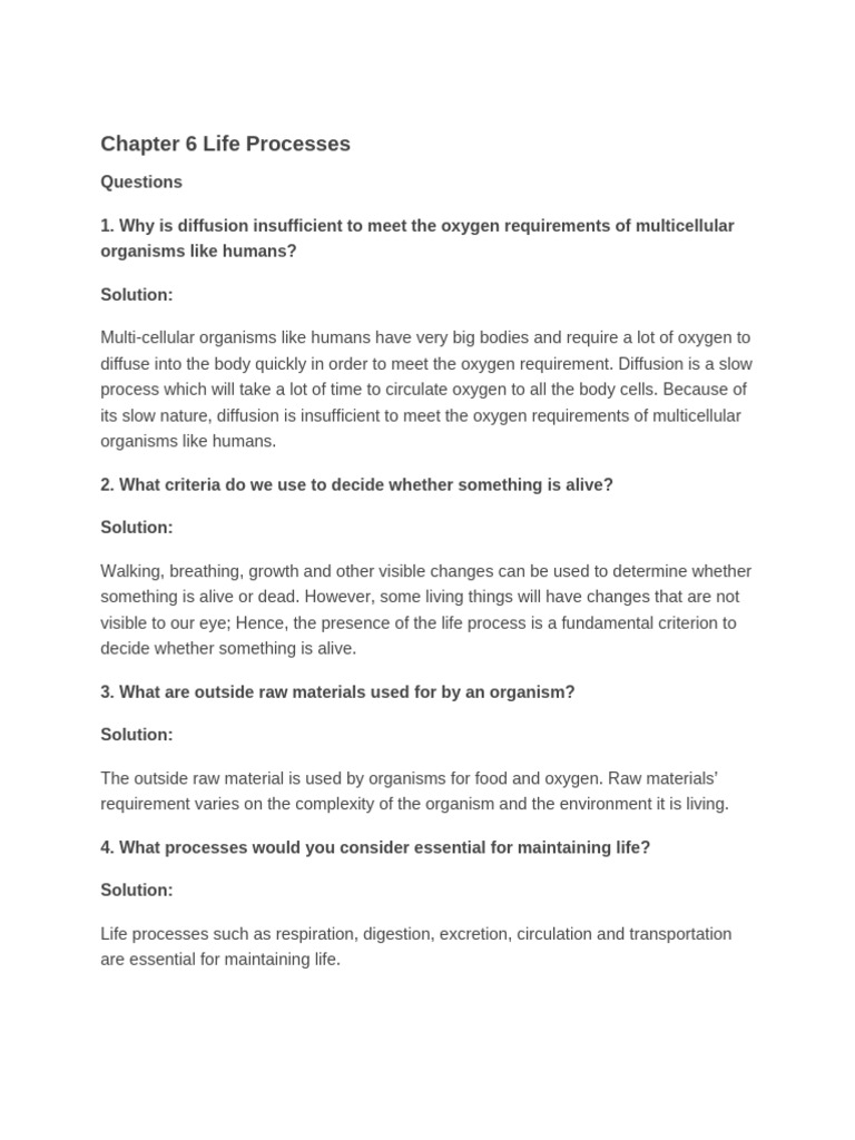 LIFE PROCESSES INTEXT AND BACK EXERCISE Questions and Answers | PDF ...