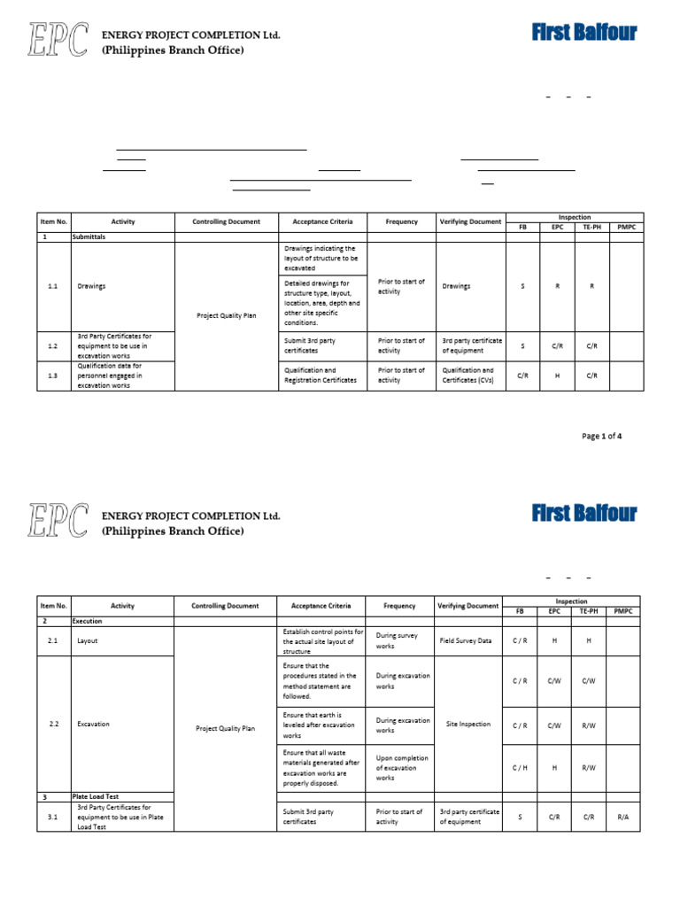 ITP-Excavation Works For Tanks and Soil Improvements | PDF