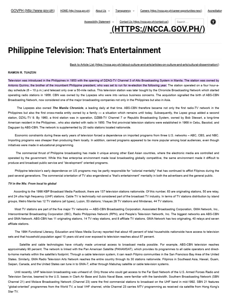 Philippine Television_ That's Entertainment - National Commission for ...
