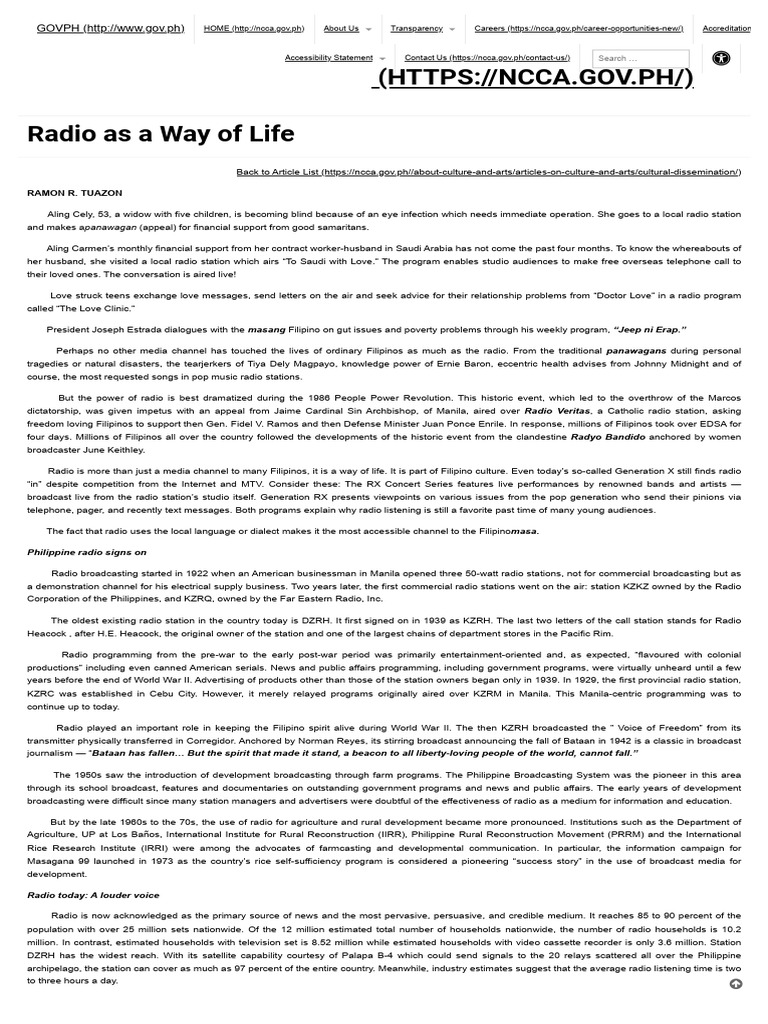 Radio As A Way of Life - National Commission For Culture and The Arts ...