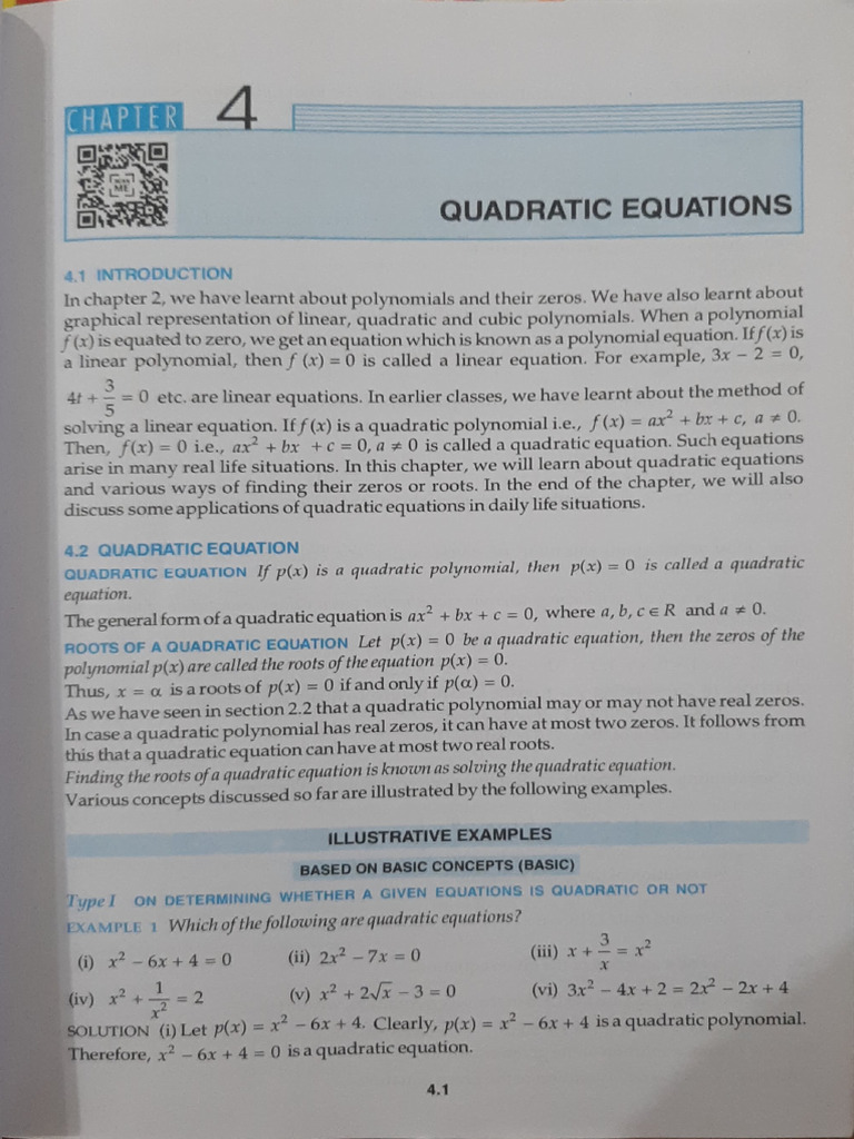 Ch-4 Quadratic Equations | PDF