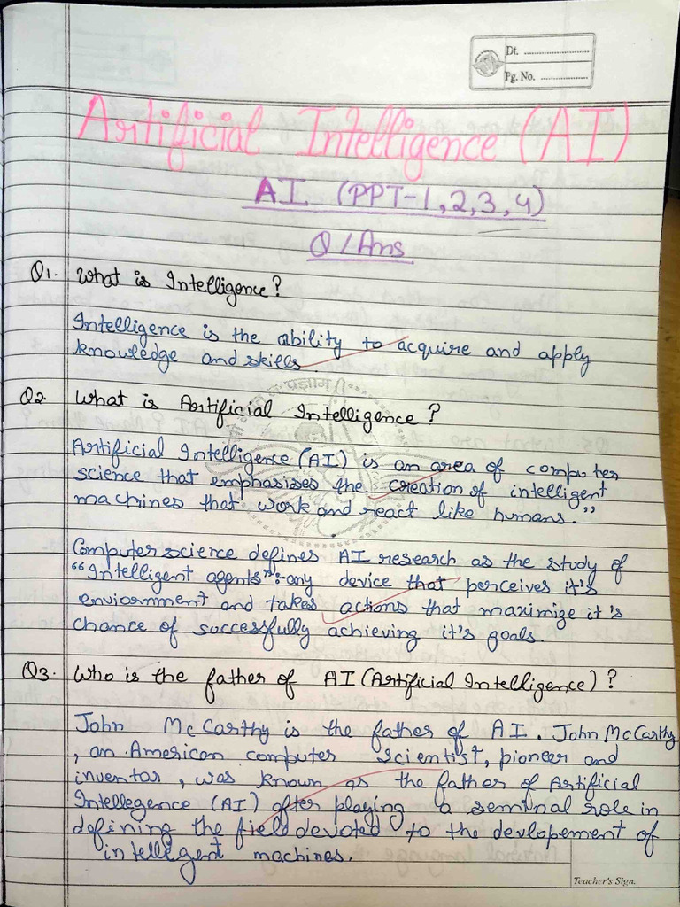 Notes of AI Intro, Flowcharts, Algo | PDF