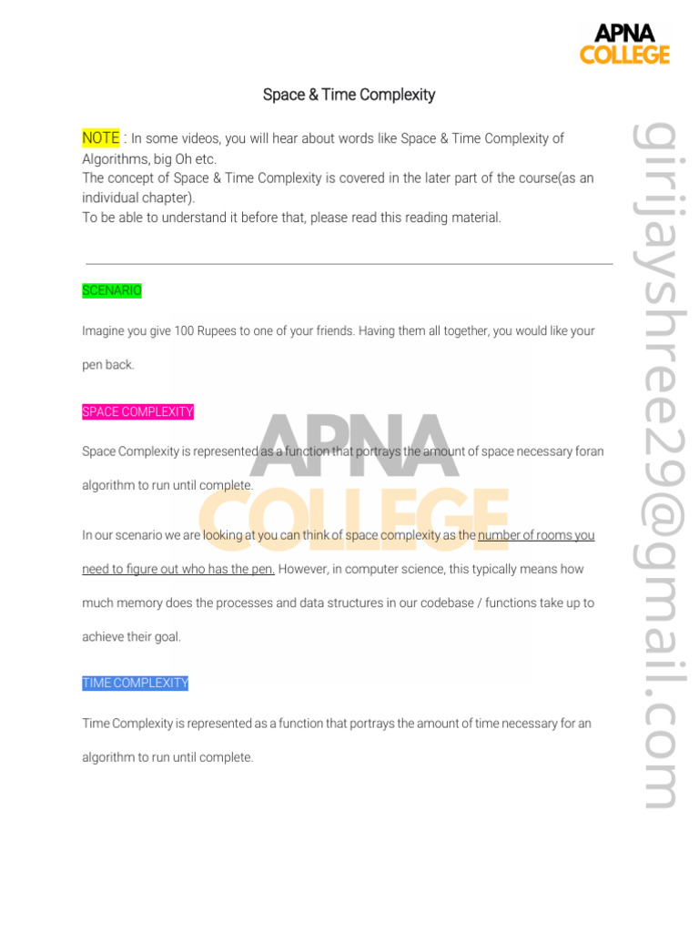 Understanding Space & Time Complexity | PDF | Time Complexity | Computing