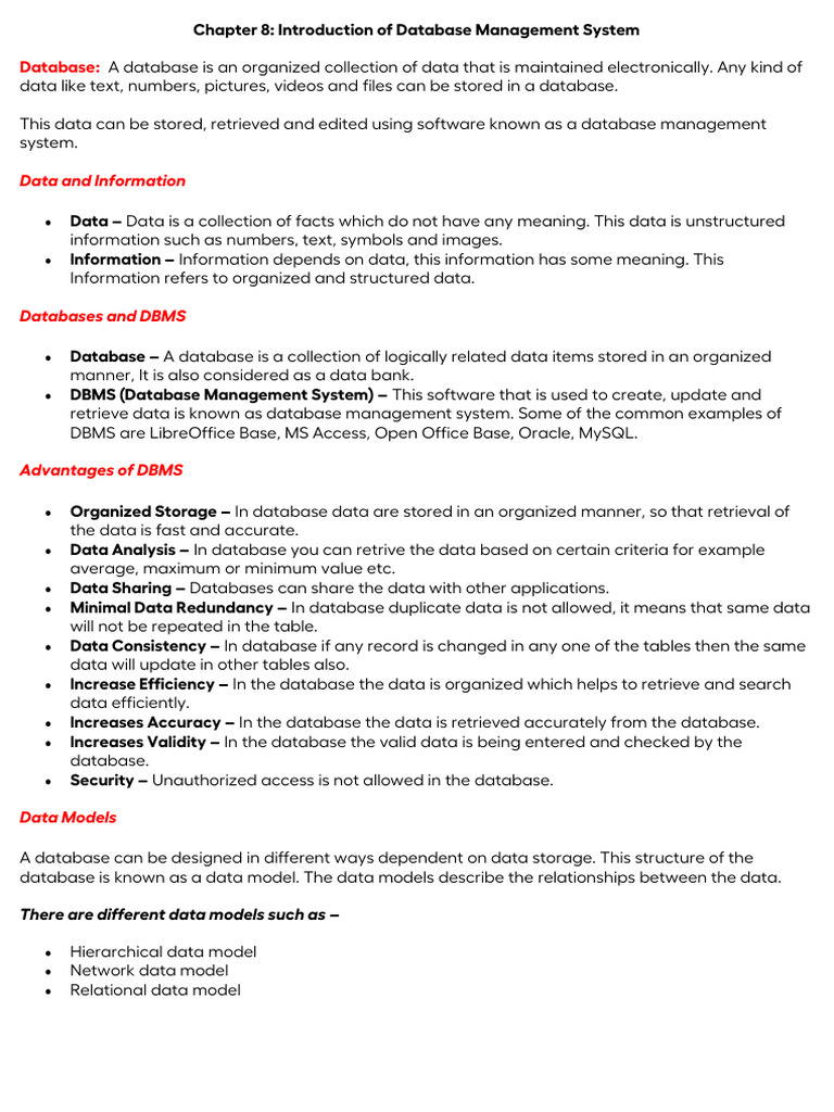 Chapter 8 Introduction of Database Management System | PDF | Databases | Relational Database