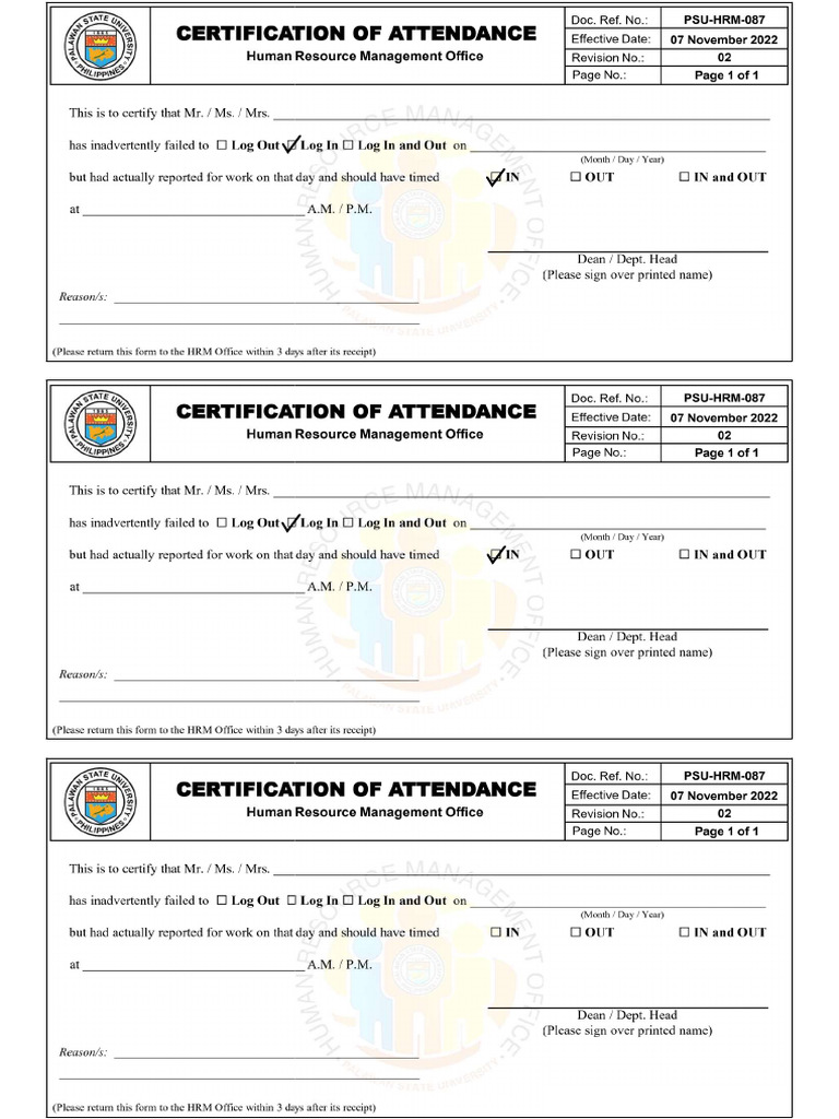 Certification of Attendance Long | PDF