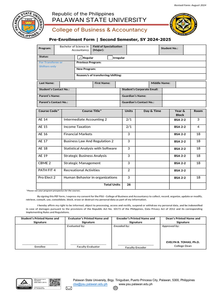 Regular Bsa 2 2 2ND Sem Pef | PDF