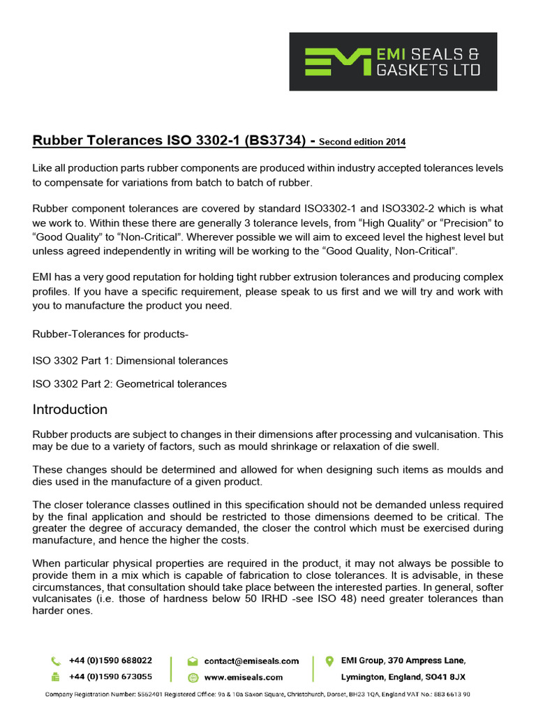 Rubber Engineering Tolerances ISO 3302-1 | PDF | Engineering Tolerance ...
