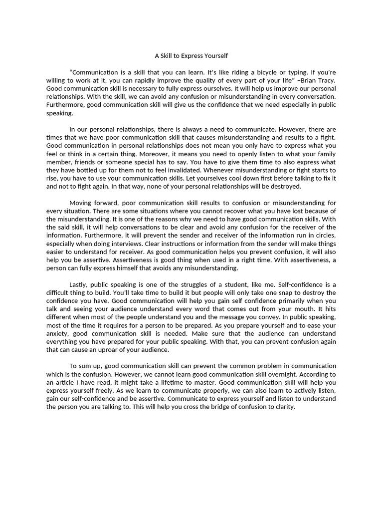 A Skill To Express Yourself | PDF | Communication | Human Communication