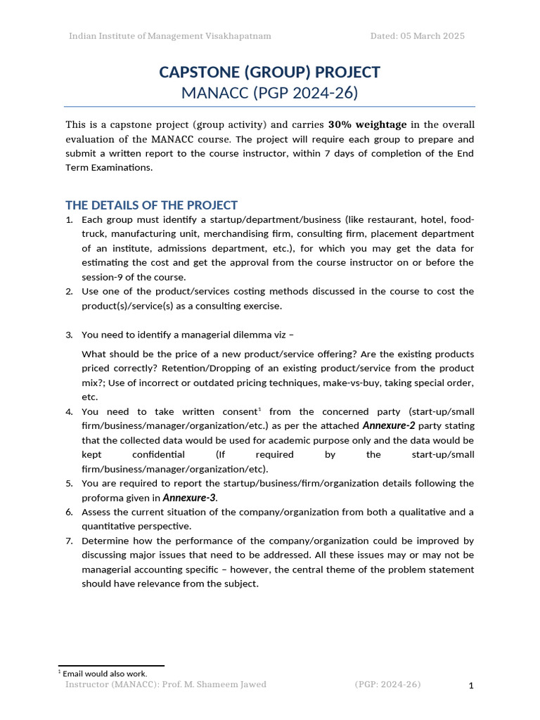 Capstone (GROUP) PROJECTâ MANACC - PGP 2024-26 | PDF | Business