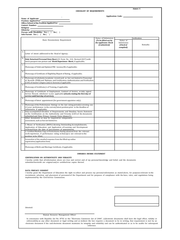 Annex-C_Checklist-of-Requirements-and-Omnibus-Sworn-Statement ...
