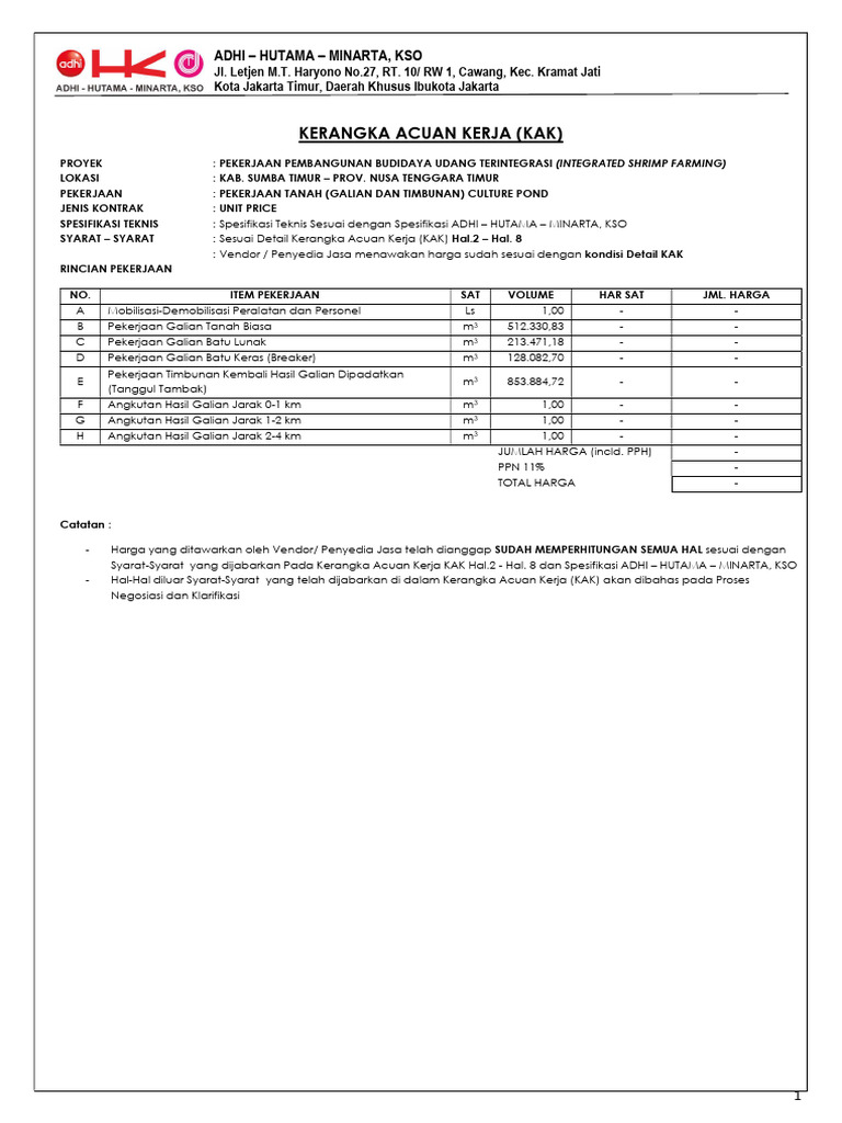 KAK Pekerjaan Tanah | PDF