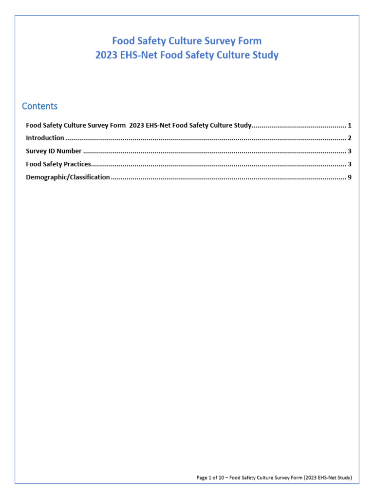 Food Safety Culture Survey Form | PDF
