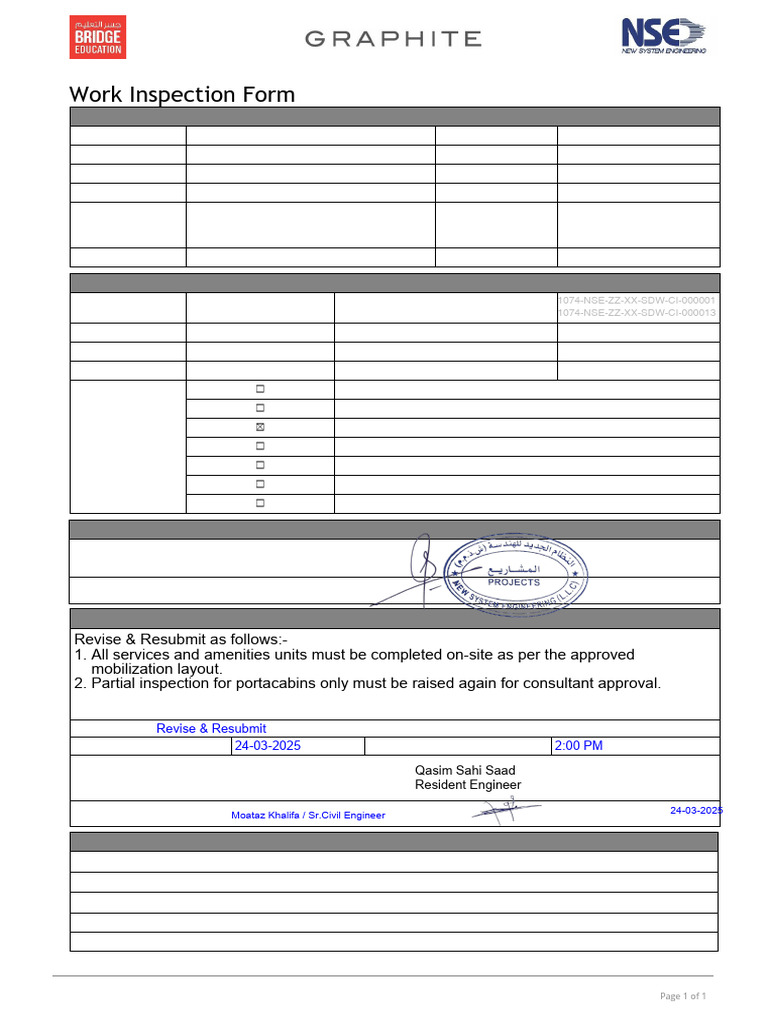 1074-NSE-ZZ-XX-WIR-CI-0002-Inspection Request For Mobilization | PDF