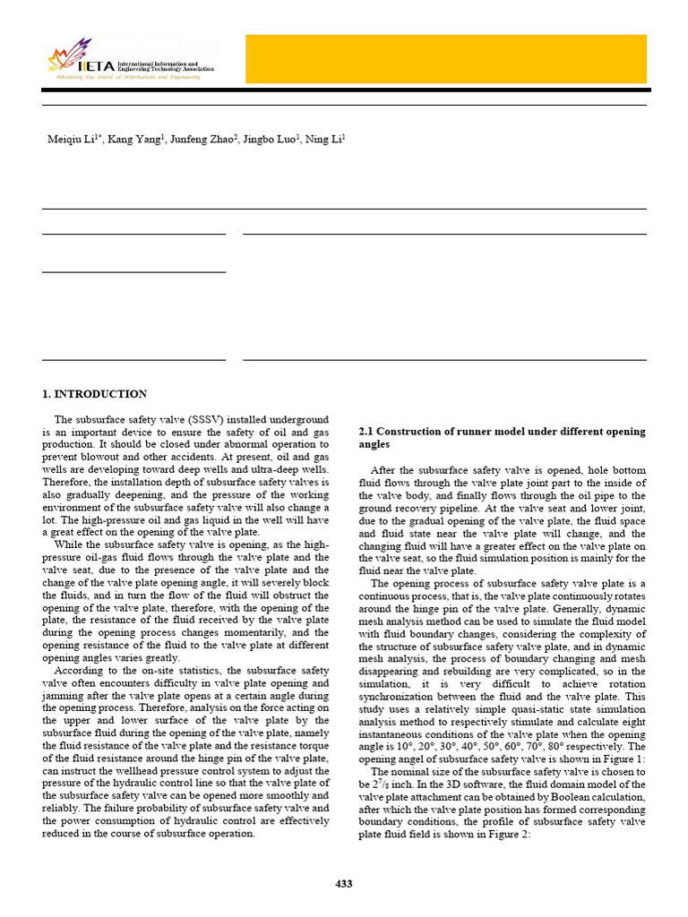 Qy - One-Way Fluid-Solid Coupling Analysis of Subsurfacesafety Valve ...