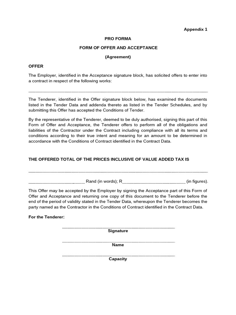 App. 1 - Form of Offer & Acceptance | PDF | Offer And Acceptance | Addendum