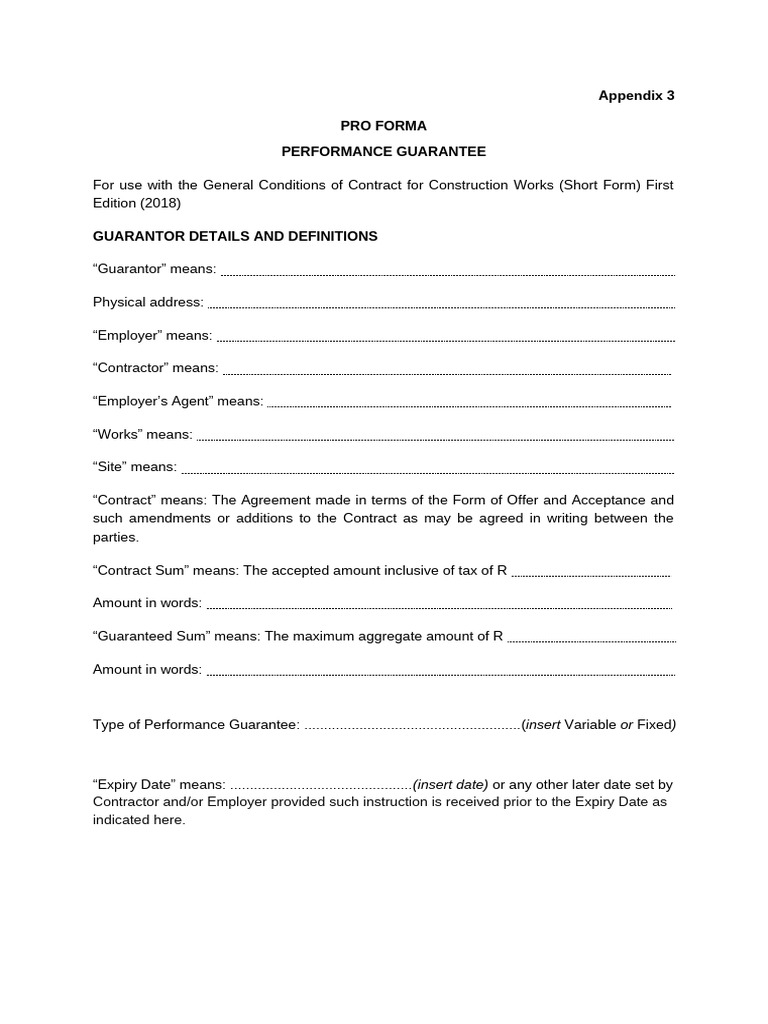 App. 3 - Performance Guarantee | PDF | Guarantee | Surety