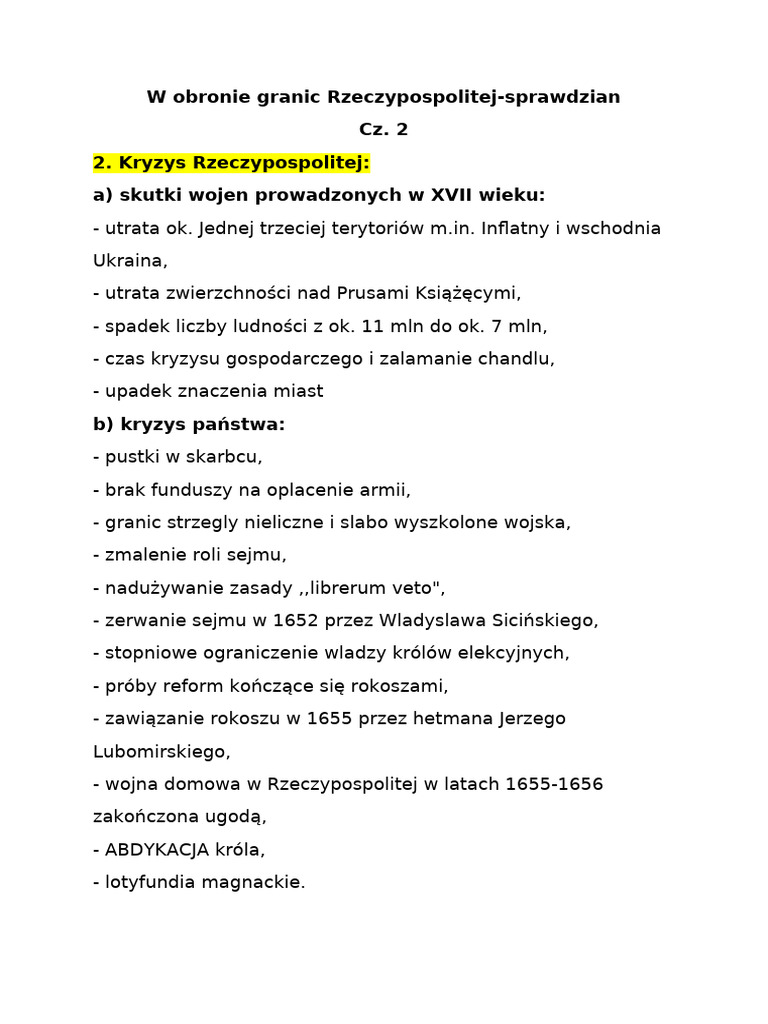 W Obronie Granic Rzeczypospolitej-Sprawdzian | PDF