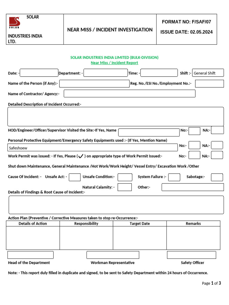 Near Miss Incident Investigation Guide | PDF | Safety