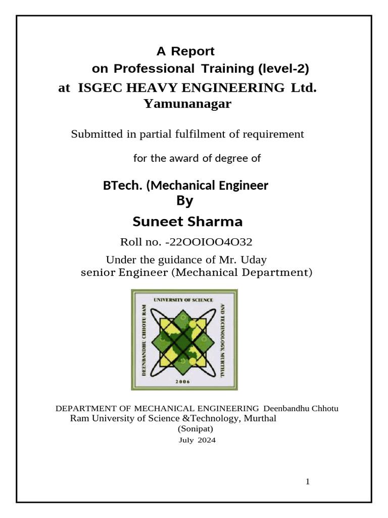 At Isgec Heavy Engineering Ltd. Yamunanagar: Suneet Sharma | PDF | Welding | Construction