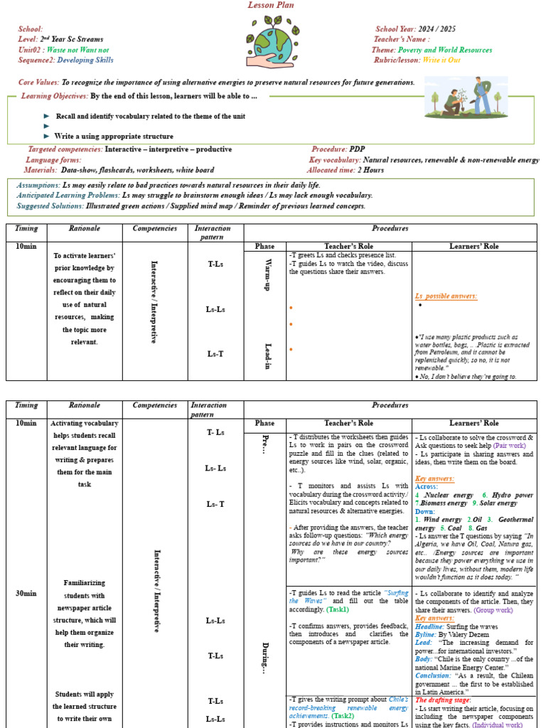 Write It Out Lesson Plan 1 | PDF | Renewable Energy | Lesson Plan