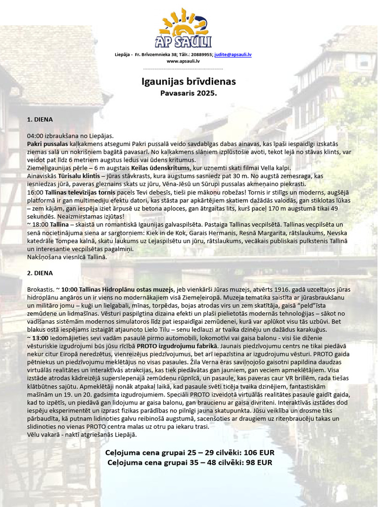 Tallinas Brīvdienas - 2025 - Rēzijas Klase | PDF
