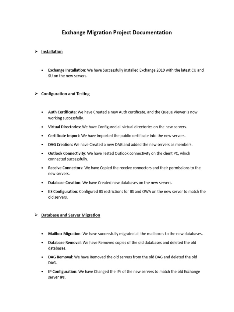 Exchange Migration Project Overview | PDF