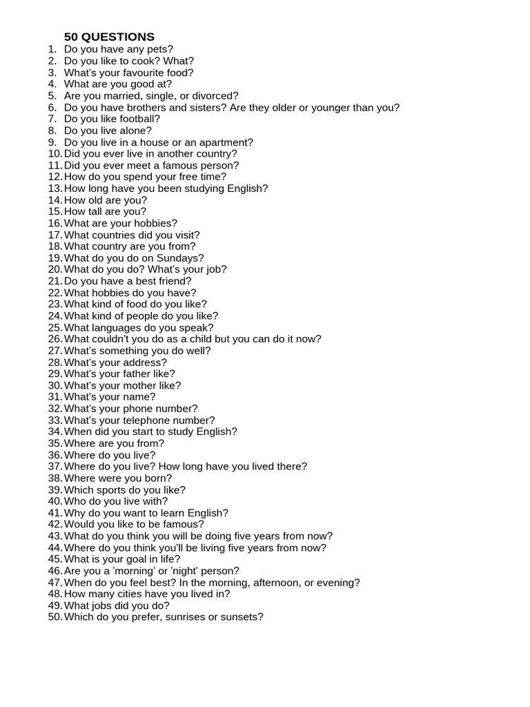 50 Engaging Questions for Conversation | PDF