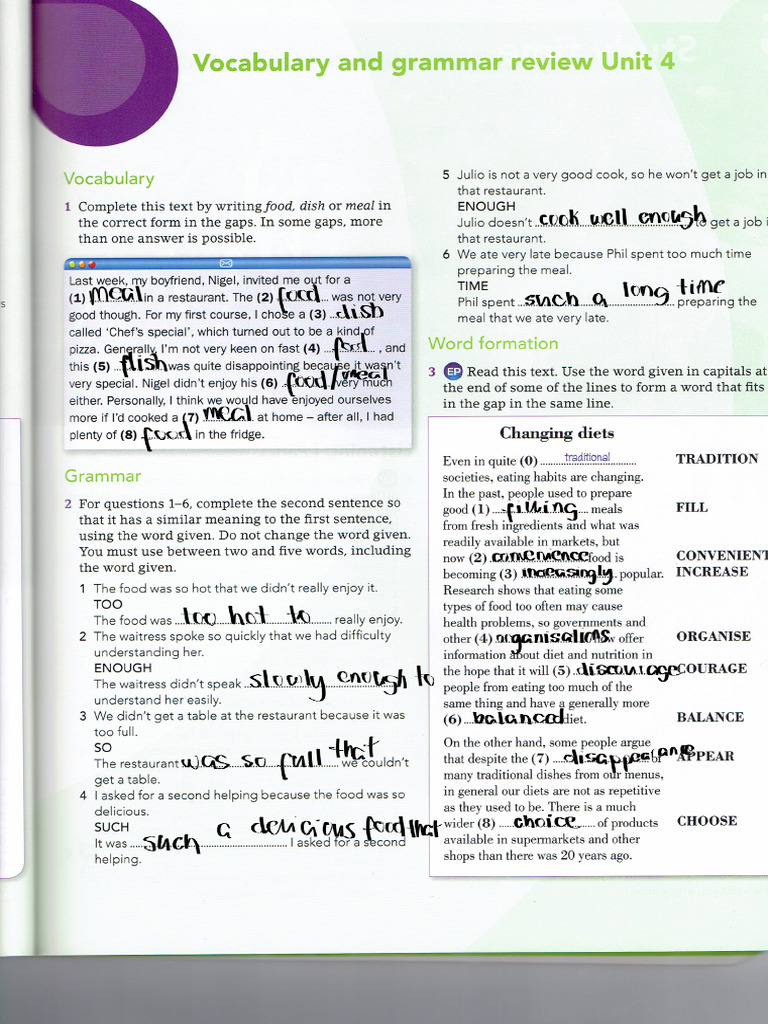 UNIT 4 Vocabulary and Grammar Review | PDF