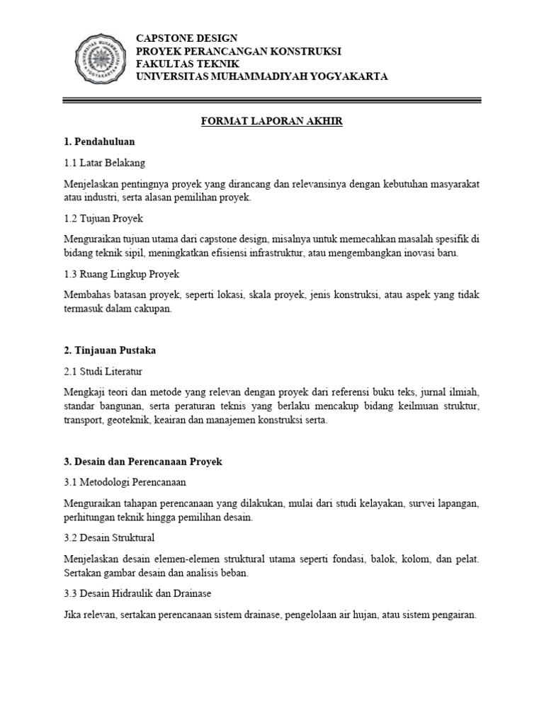 Format Laporan Akhir Capstone Design 2024 | PDF