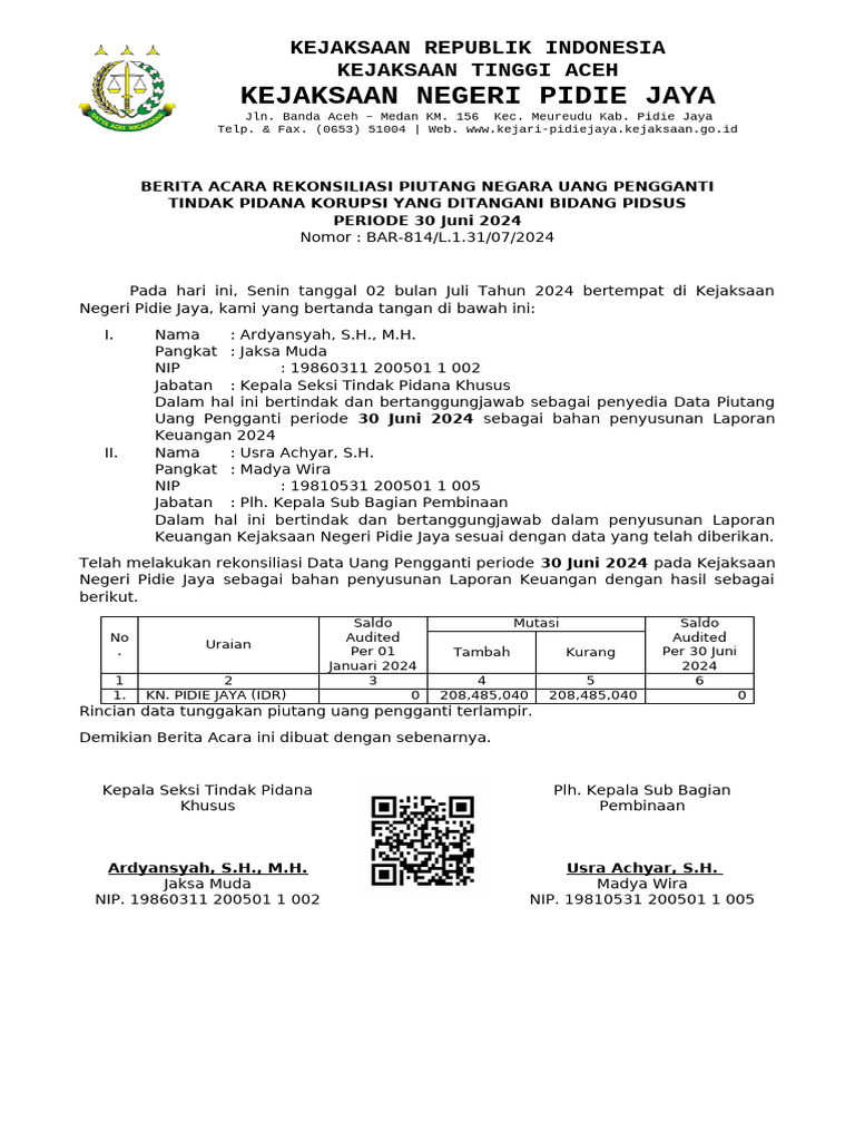 Rekonsiliasi Piutang Negara 2024 | PDF