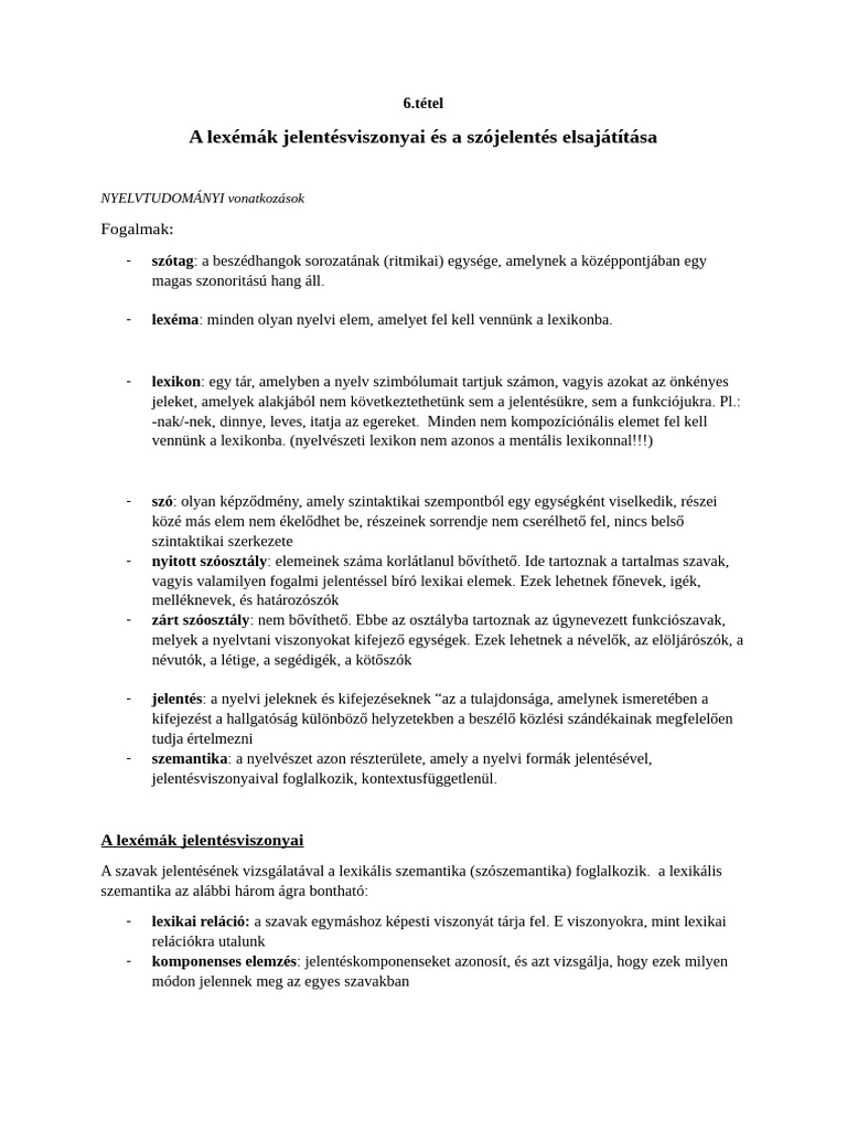 KOMPLEX 1 6. Tétel Logopédia Szakirány ELTE | PDF