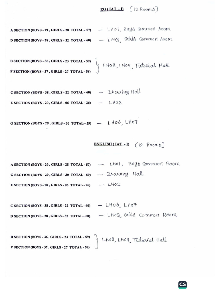 IAT - I Study Hour Seating Plan | PDF