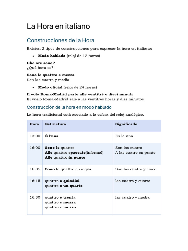 Cómo decir la hora en italiano | PDF | Reloj | Horología