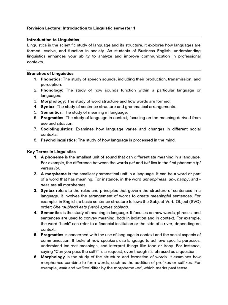 Linguistics Overview for Business English | PDF | Syllable | Linguistics
