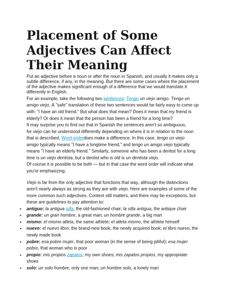 Placement of Some Adjectives Can Affect Their Meaning | PDF ...