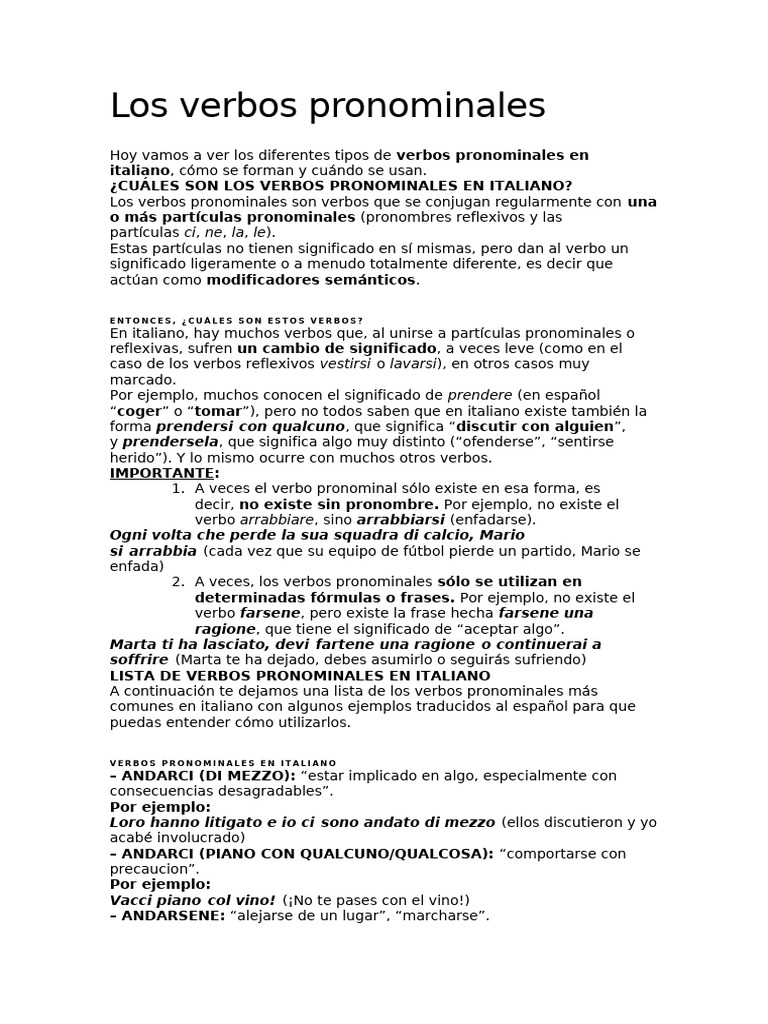 Los Verbos Pronominales | PDF | Pronombre | Verbo