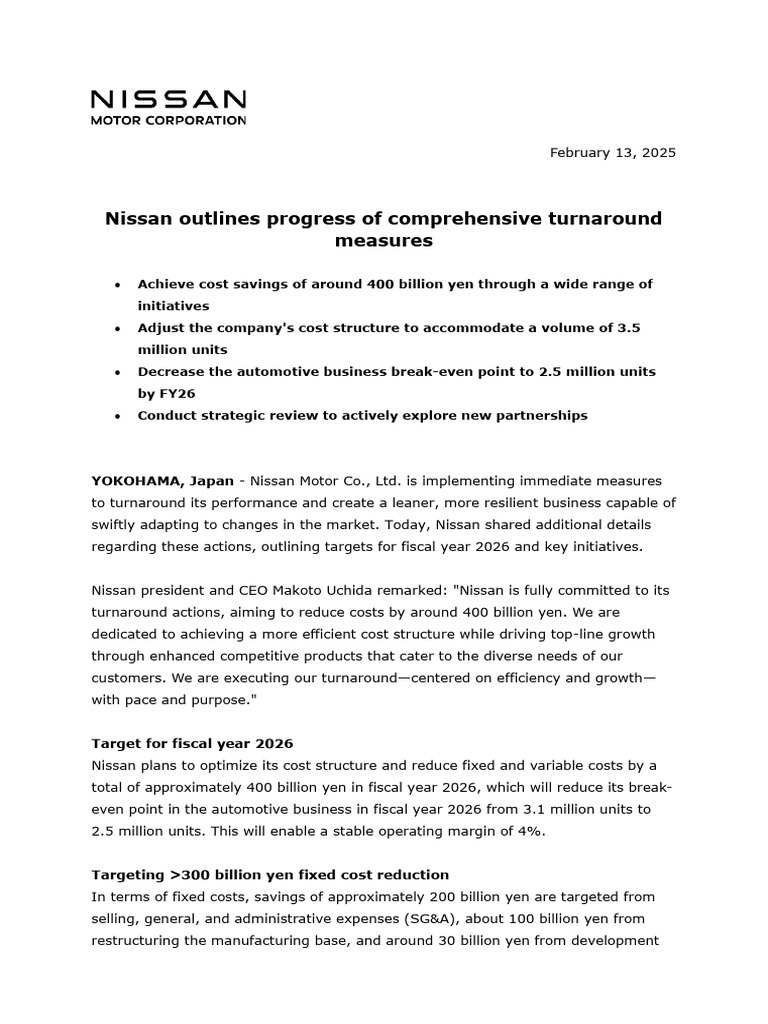 Press Release - Nissan Outlines Progress of Comprehensive Turnaround ...