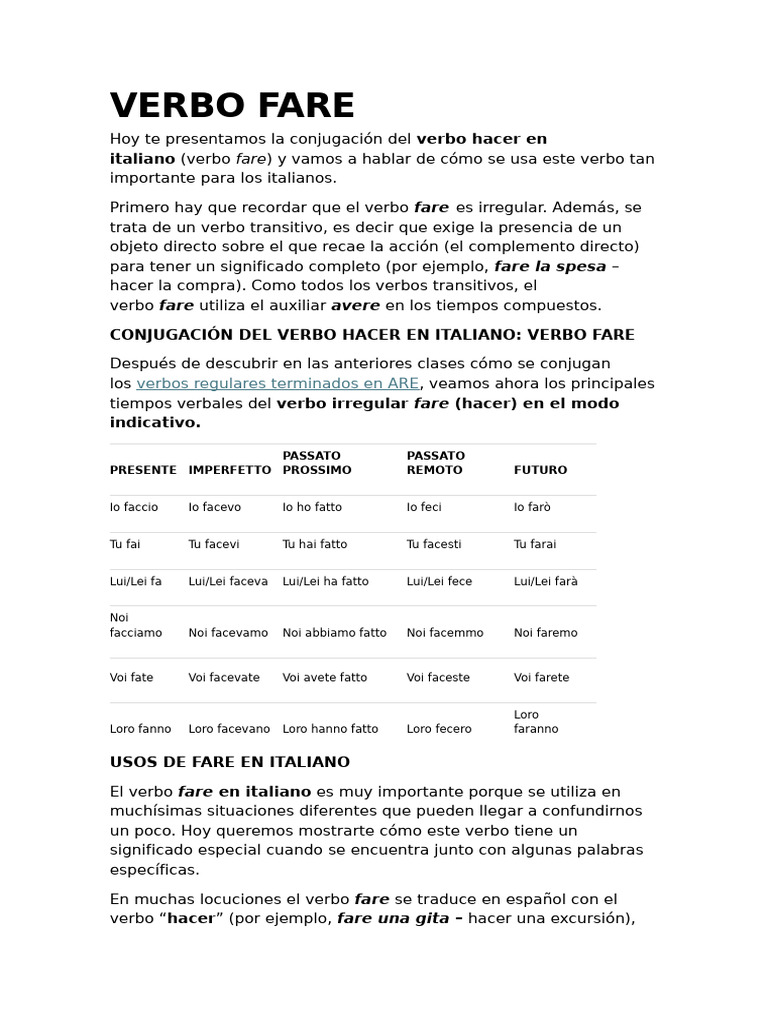 Verbo Fare | PDF | Verbo | Semántica