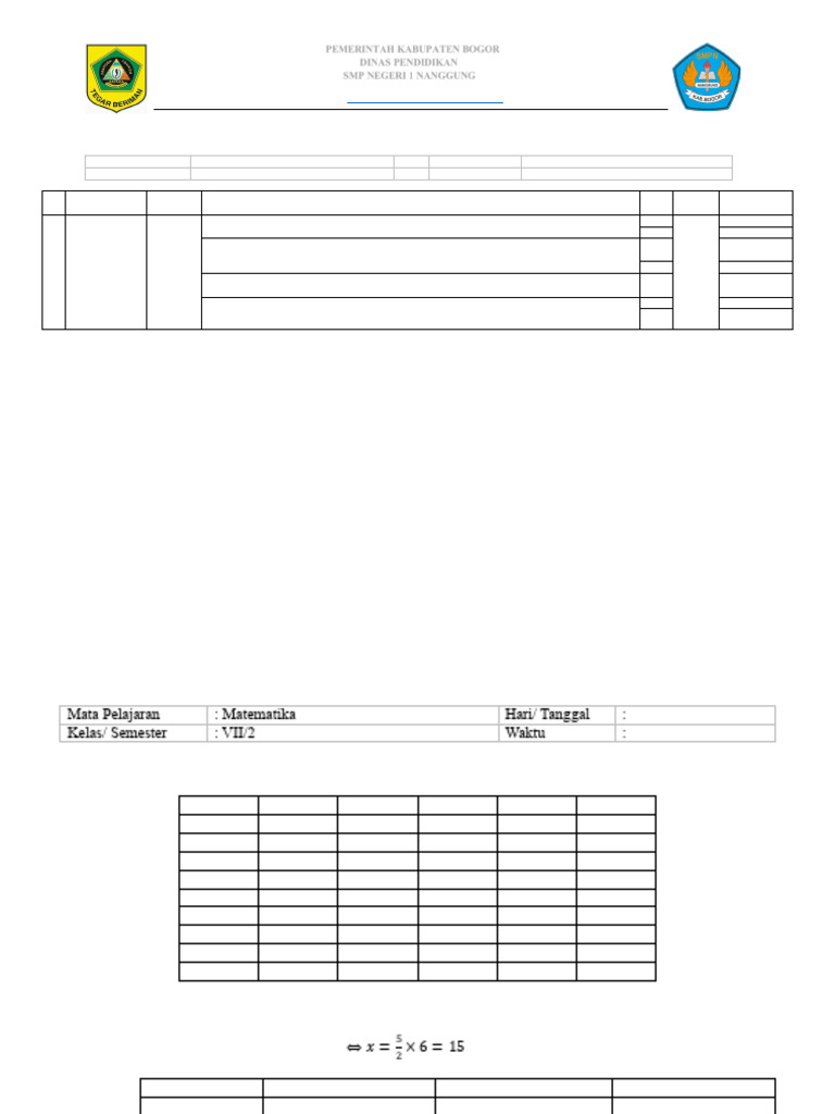 Kelas 7 - Bab 4 Rasio - Sumatif Tengah Semester 2 - Contoh - Kisi-Kisi Dan Kunci | PDF