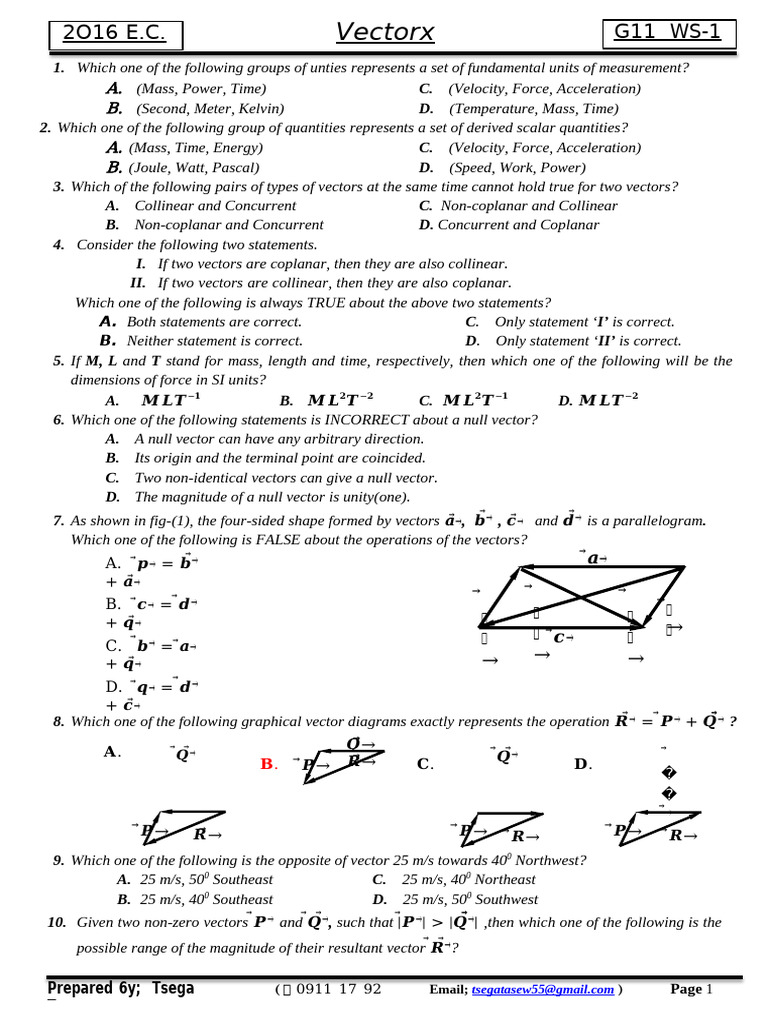 MCQ-ON-VECTOR-WITH-ANSWERS554 | PDF | Euclidean Vector | Force