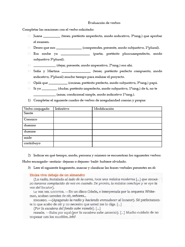 Prueba Verbos | PDF | Tipología Lingüística | Lingüística