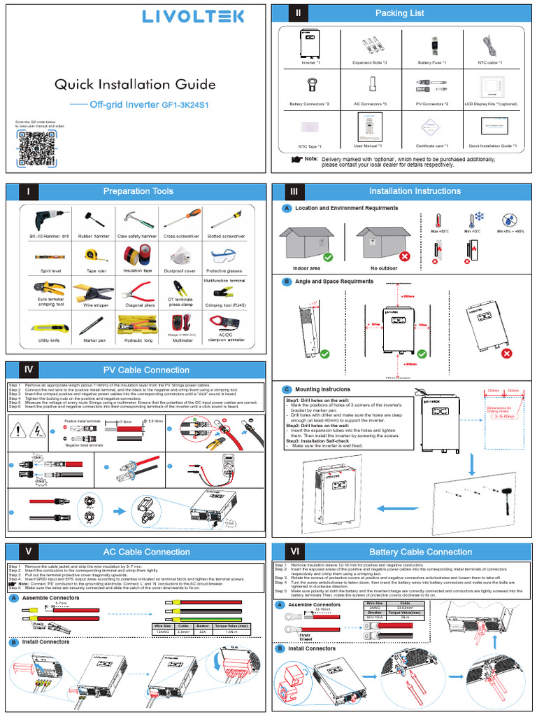 Off-Grid Inverter GF1-3K24S1 Installation Guide | PDF | Electrical ...