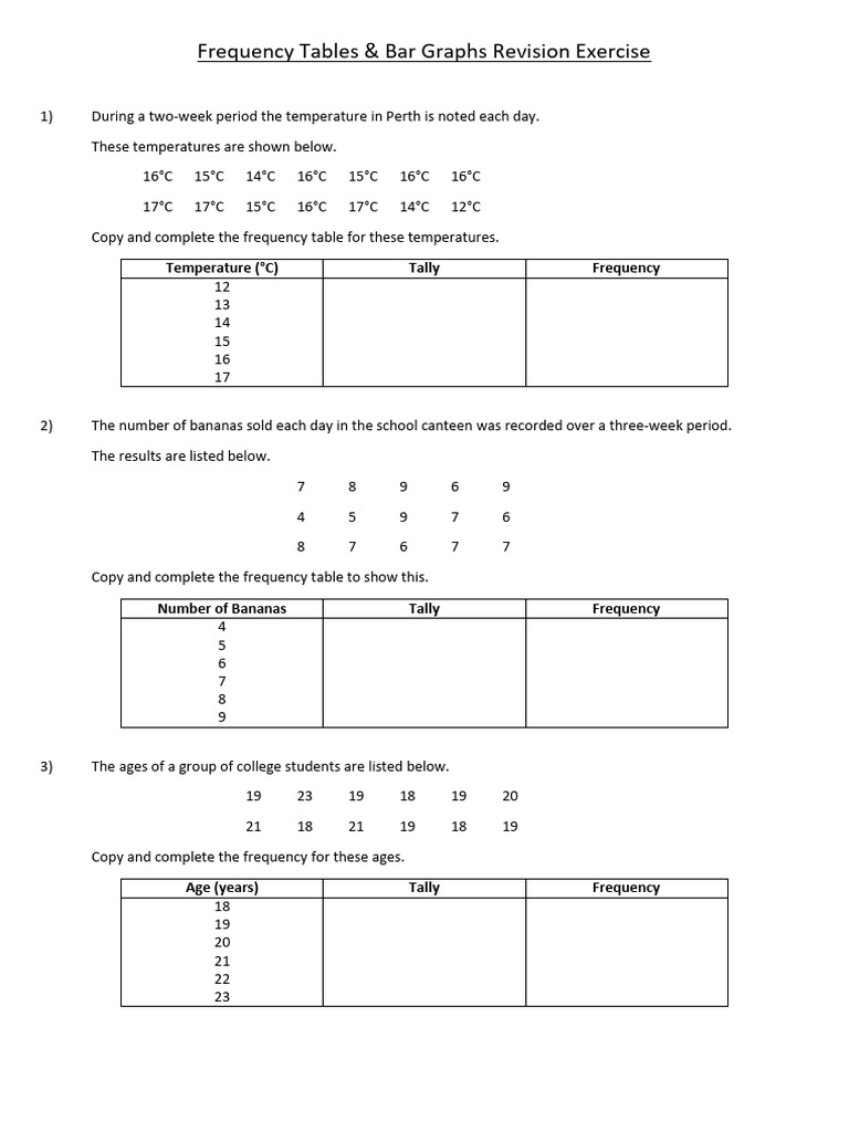 Frequency Tables & Bar Graphs Revision Exercise | PDF | Potato Chip ...
