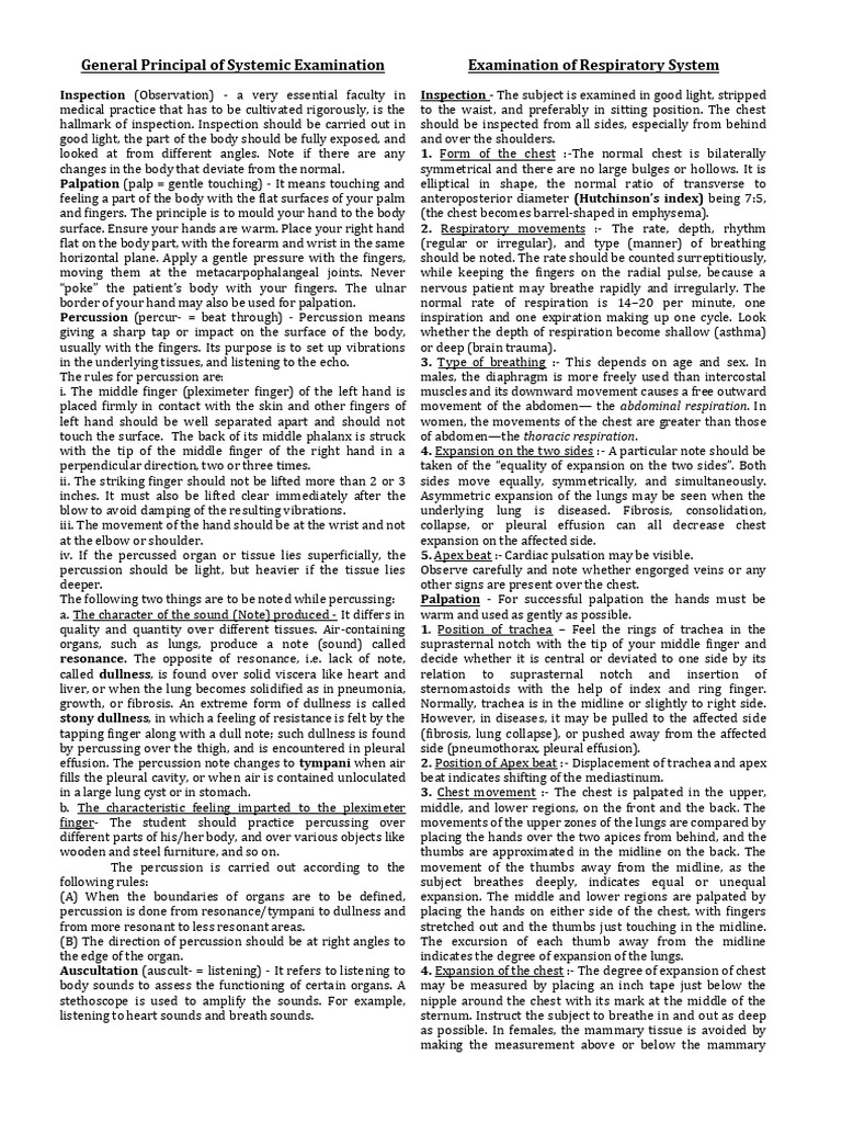 Principal of Systemic Examination & Respiratory System | PDF | Lung ...