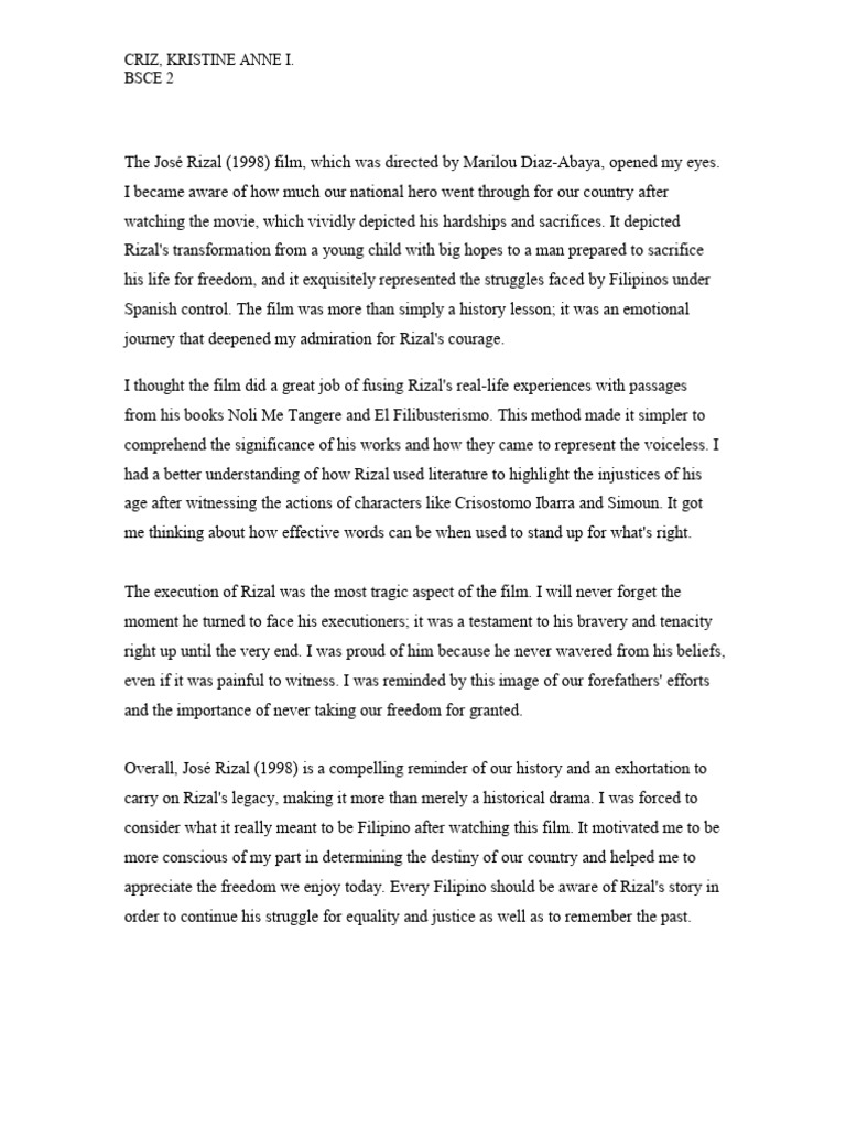 Cruz, Kristine - Rizal Reaction Letter | PDF