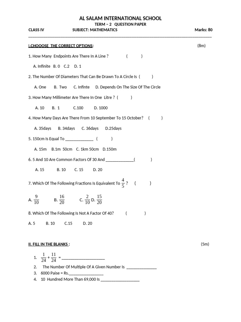 Grade 4 Mathematics Question Paper | PDF | Area | Geometry